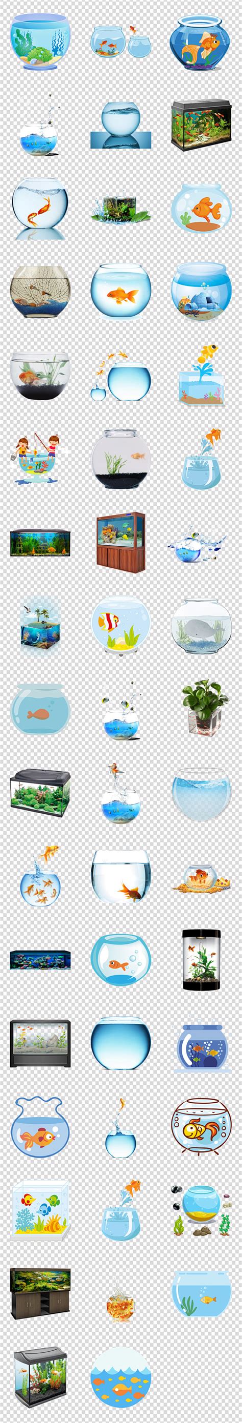 观赏卡通手绘透明水族馆鱼缸金鱼背景png