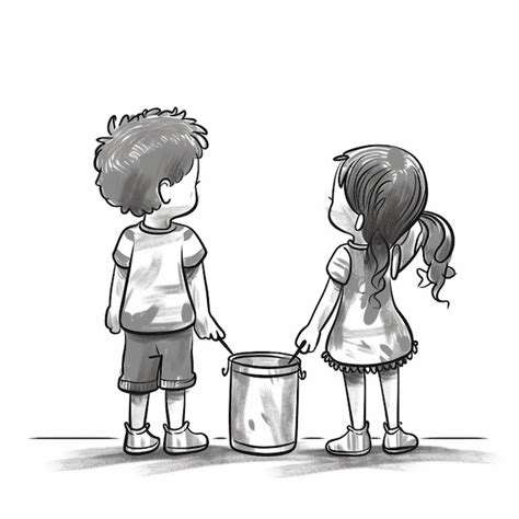Bosy y niña dibujo contorno niños color libro Foto Premium