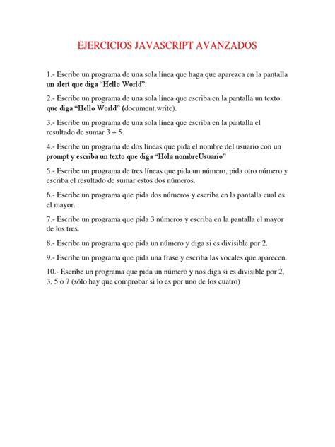 Ejercicios Javascript Avanzados Pdf