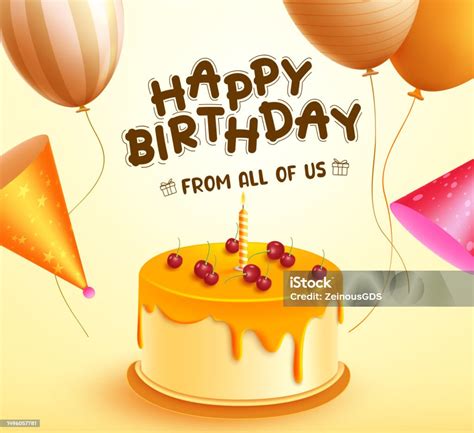 생일 축하 텍스트 벡터 디자인입니다 노란색 배경에 케이크 파티 요소가 있는 생일 인사말 생일에 대한 스톡 벡터 아트 및 기타 이미지 생일 3차원 형태 케이크 Istock