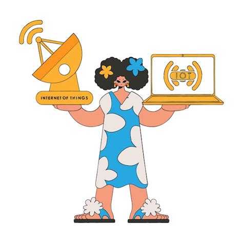 Premium Vector Girl Holds Laptop And Dish For Iot Connectivity