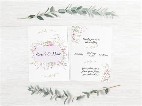Wedding Invitation Editable Template Minimalist Pink Flower Etsy