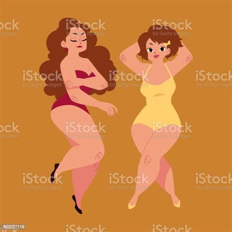 통 통 매력적인 여성 여자 플러스 사이즈 모델 양복 수영에 3가지 개체에 대한 스톡 벡터 아트 및 기타 이미지 3가지 개체