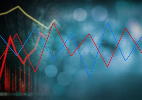 blue and red graphs over statistical data processing against spots of