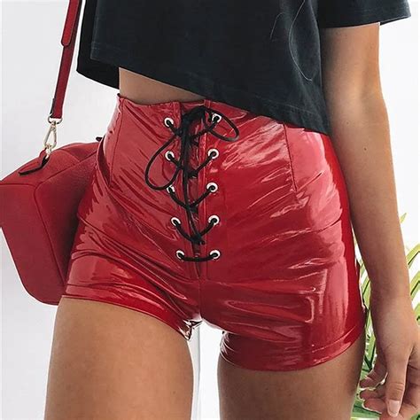 Buy Bkld Front Lace Up Black Pu Leather Shorts Women Streetwear High Waist