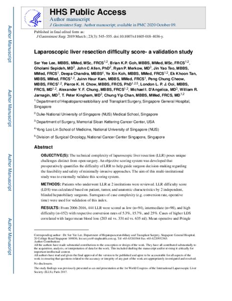 Pdf Validation Of Laparoscopic Liver Resection Difficulty Score