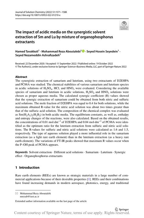 The Impact Of Acidic Media On The Synergistic Solvent Extraction Of Sm