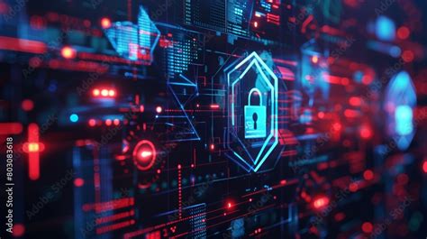 Dynamic Digital Cybersecurity Concept With Glowing Lock Symbol Representing Data Protection And