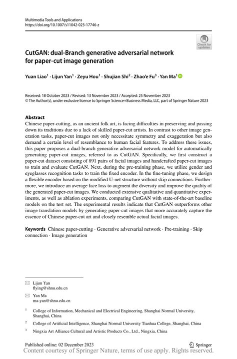 Cutgan Dual Branch Generative Adversarial Network For Paper Cut Image Generation