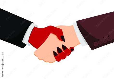 Vector Illustration Of Hand Shaking Between People And Devil Isolated On White Background Deal