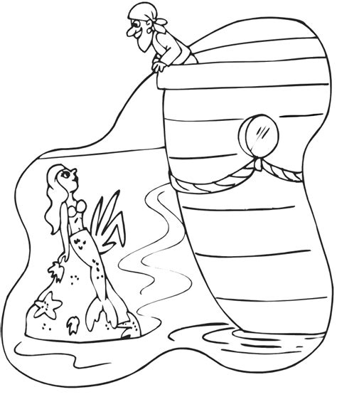 Pirate Coloring Page Pirate Looking At Mermaid Coloring Home