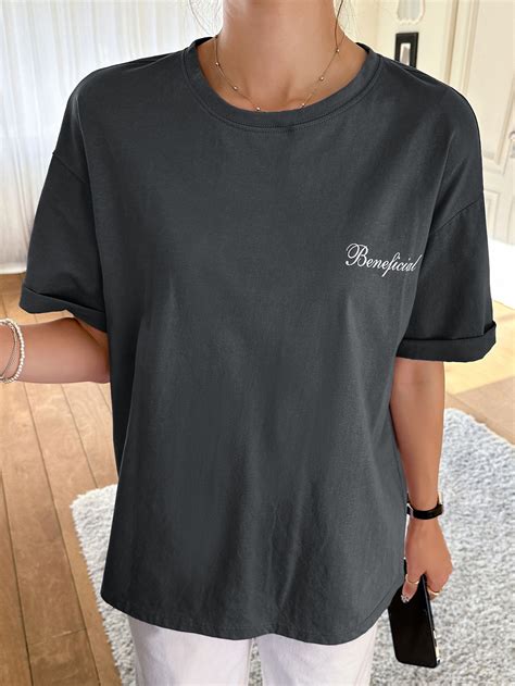 Dazy Letter Graphic Drop Shoulder Tee Shein Usa