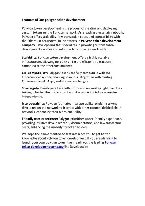 Ppt Features Of Our Polygon Token Development Powerpoint Presentation