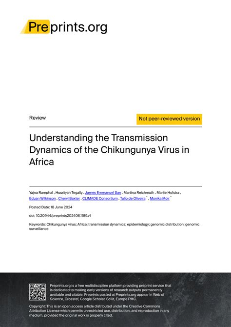 Pdf Understanding The Transmission Dynamics Of The Chikungunya Virus In Africa
