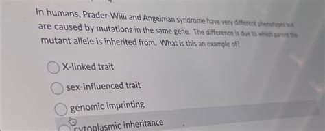 Solved In Humans Prader Willi And Angelman Syndrome Have