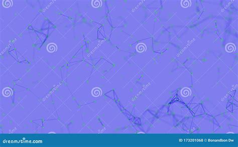 Abstract Blue Digital Background With Green Cybernetic Particles Plexus Connected Lines Motion