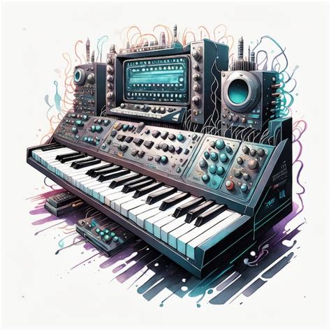 Premium Ai Image Synthesizer And Music Notes Colorfull Ilustration Created With Generative Ai