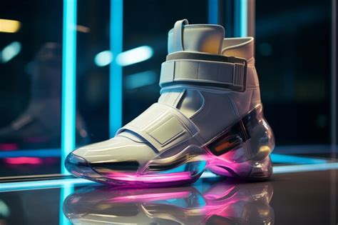 Premium Photo Futuristic Sneakers On Glass Stage Display With Product