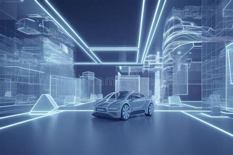 Abstract Metaverse Virtual Reality Concept Buildings Digital Car Of