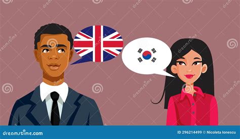 Woman Speaking Korean With A Man Speaking English Vector Illustration