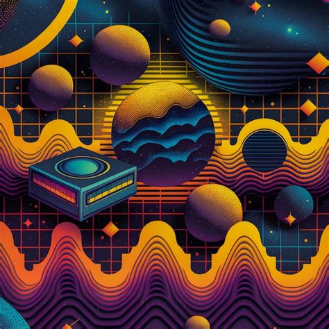 Premium Photo Retro Syntwave Space Repeating Pattern