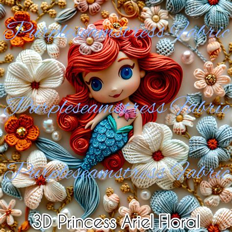 3d Princess Ariel Floral Purpleseamstress Fabric