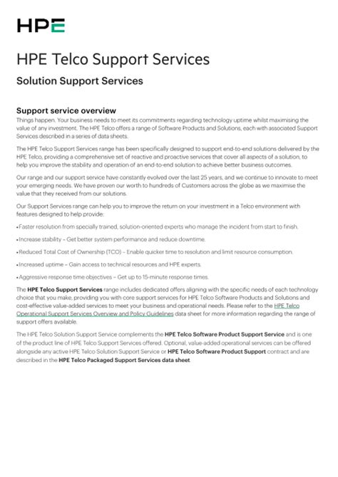 Hpe Telco Support Services
