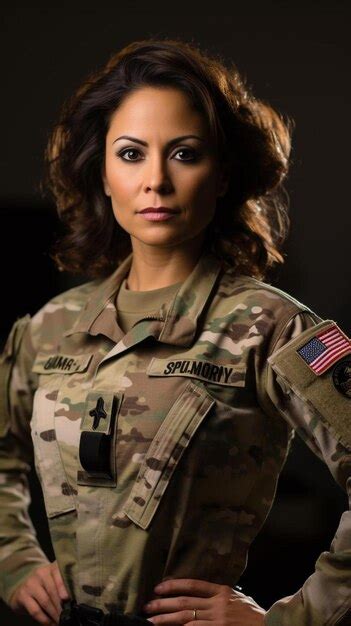 Una Mujer Con Uniforme Militar Posando Para Una Foto Foto Premium