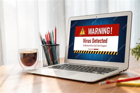 premium photo virus warning alert on computer screen detected modish