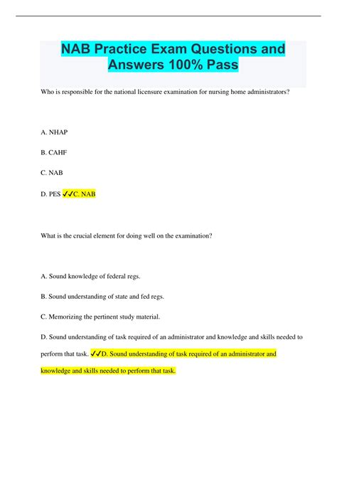 Nab Practice Exam Questions And Answers 100 Pass Nab Stuvia Us