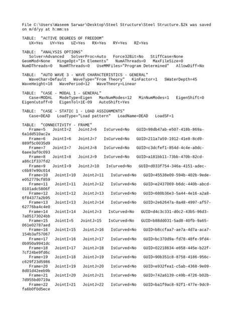 Steel Structure Analysis Data Pdf Software Computing