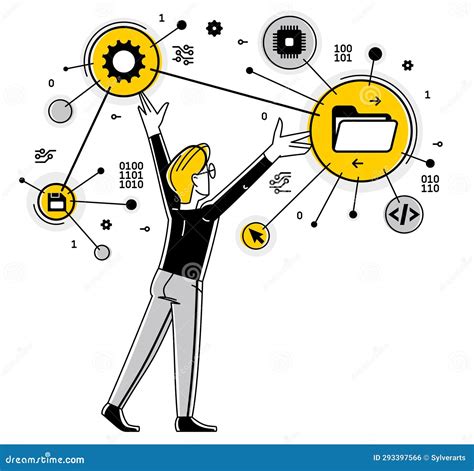 Programmer Is Coding And Repairing Some Machine System Vector Outline