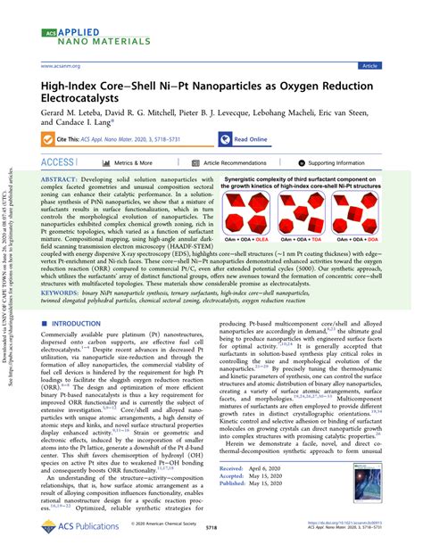 Pdf High Index Core Shell Ni Pt Nanoparticles As Oxygen Reduction Electrocatalysts