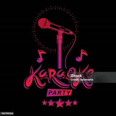 마이크 오디오 장비 음표 구성 노래방 파티 광고 및 나이트 클럽 디스코 텍 초대 포스터에 대 한 벡터 상징으로 사용할 수 있습니다 공연에 대한 스톡 벡터 아트 및 기타