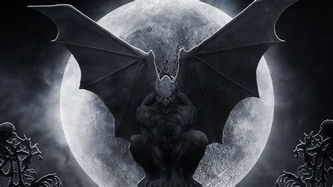 Dark Gargoyle Hd Wallpaper Midnight Watcher Beneath The Moon