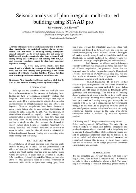 Pdf Seismic Analysis Of Plan Irregular Multi Storied Building Using Staad Pro
