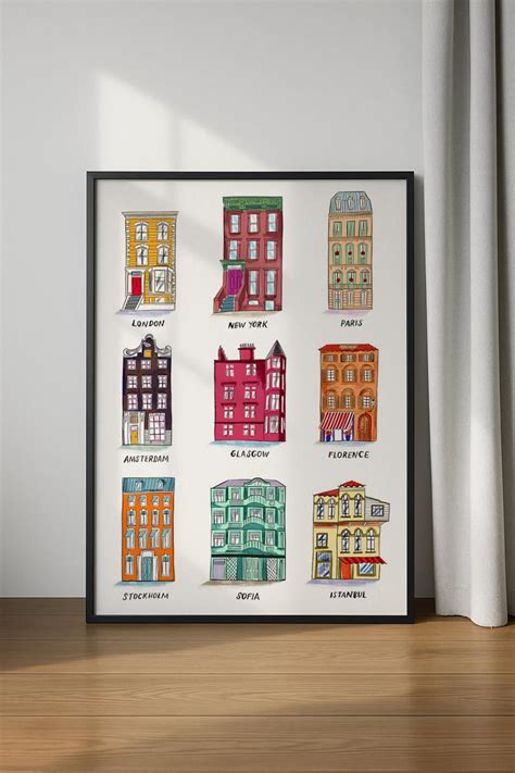Colorful City Buildings Illustration Art Travel Poster World Cities