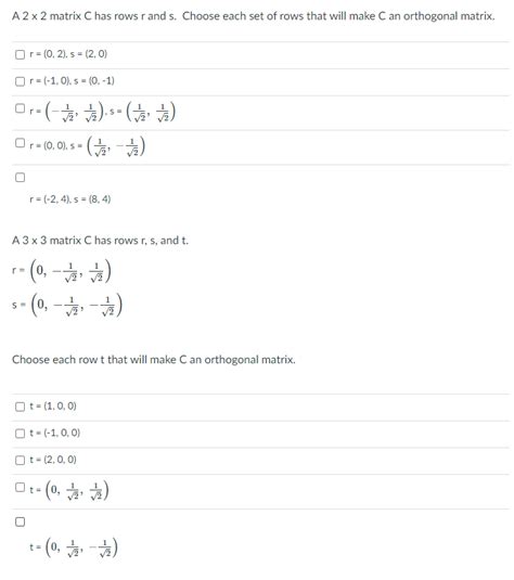 solved a2 x 2 matrix c has rows r and s choose each set of