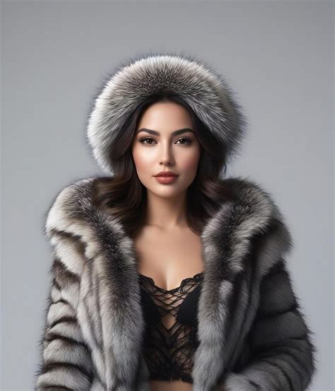 Premium Photo Beautiful Asian Woman In A Fur Coat On A Gray Background