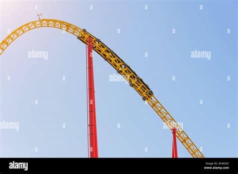 Amusement Trolley Makes Circle Loop Turns Upside Down Roller Coaster