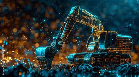 Smart Blue Digital Excavator Ai In Construction Site Management