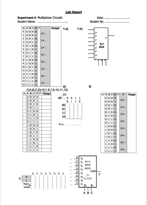 Lab Report Experiment 4 Multiplexer Circuits Babe Name Date Babe Nr F Exp 1 A 1 B