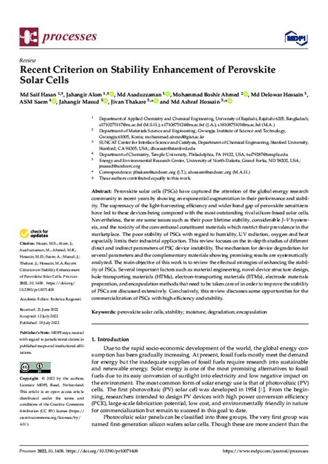 Pdf Recent Criterion On Stability Enhancement Of Perovskite Solar Cells