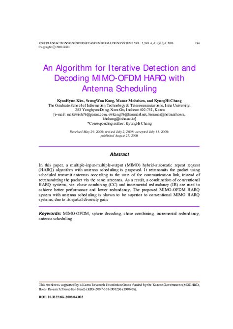 Pdf An Algorithm For Iterative Detection And Decoding Mimo Ofdm Harq