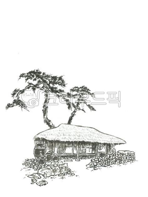 초가집 소나무 동양화 수묵화 초가집일러스트 사진 이미지 일러스트 캘리그라피 See862작가