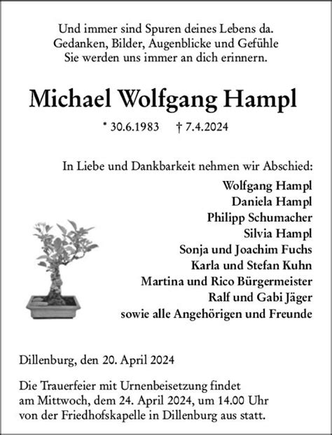 Traueranzeigen Von Michael Wolfgang Hampl Vrm Trauer De
