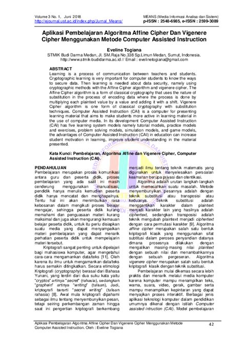 Pdf Aplikasi Pembelajaran Algoritma Affine Cipher Dan Vigenere Cipher