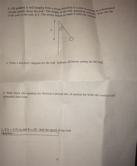 solved a ball hanging from a string attached to a pole is