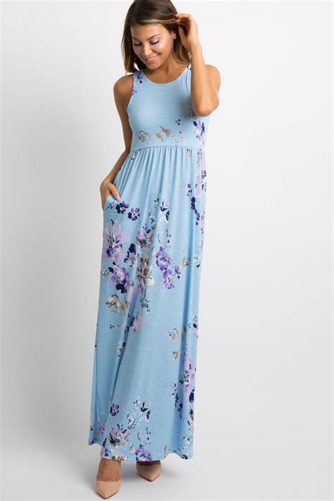 Pinkblush Aqua Floral Sleeveless Maternity Maxi Dress