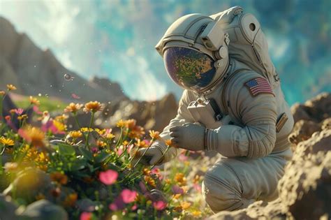 Premium Photo Astronaut And Alien Botanist Cultivating Love On A